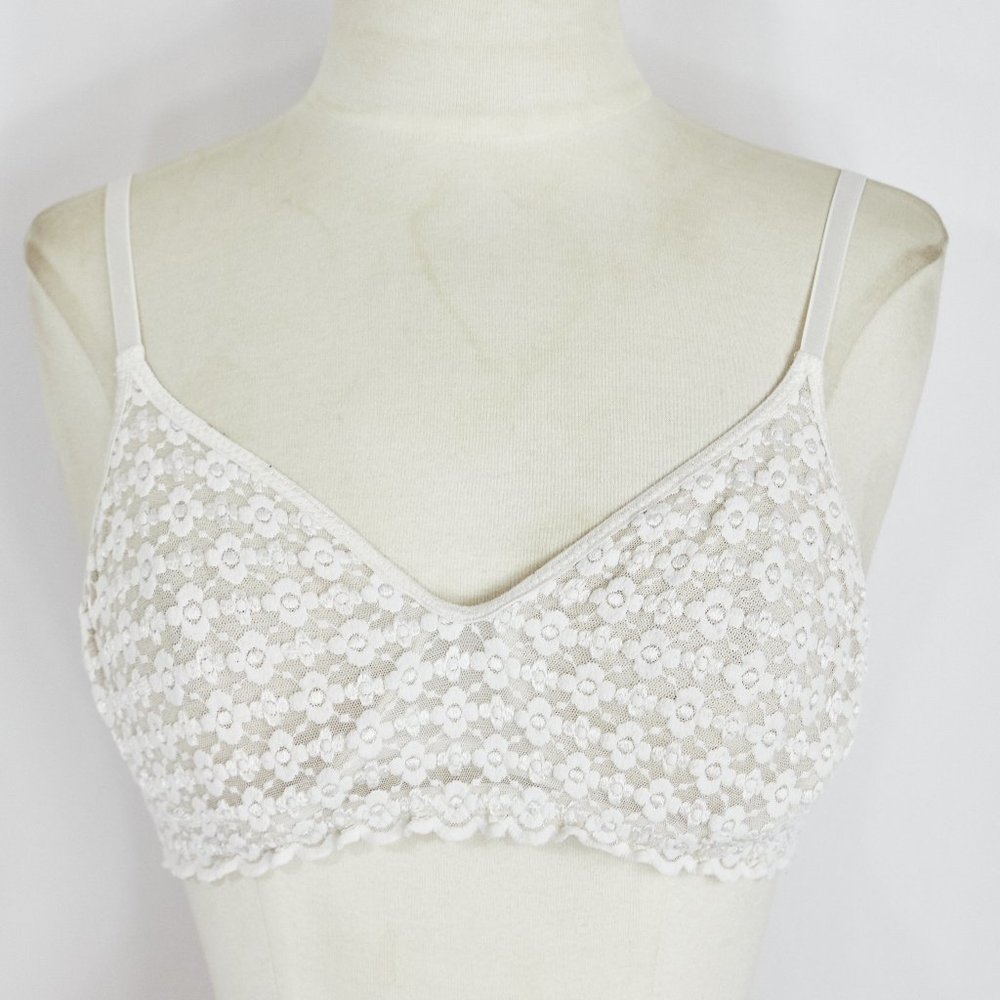 Vintage Olga White Flower Daisy Bra - Gem